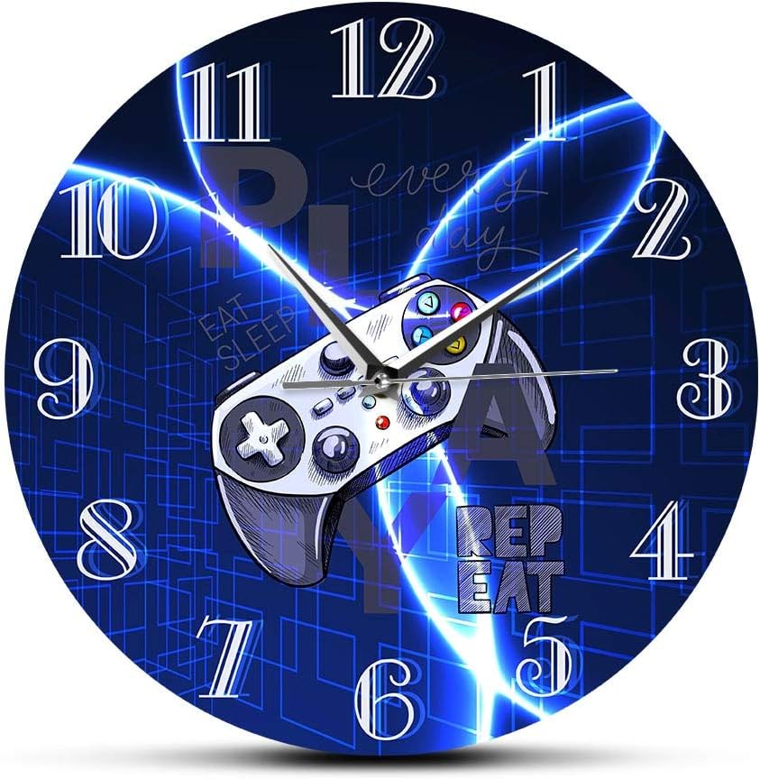 Amazon.com: Fprqlyze Blue Modern Round Wall Clock Video Game Controller ...
