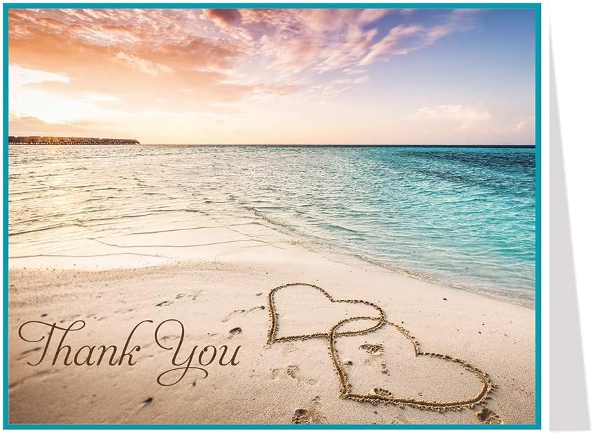 Amazon.com : Beach Thank You Cards Folding Thank You Notes Sand Drawing ...
