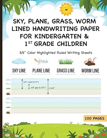 Sky, Plane, Grass, Worm lined Handwriting Paper for Kindergarten and ...
