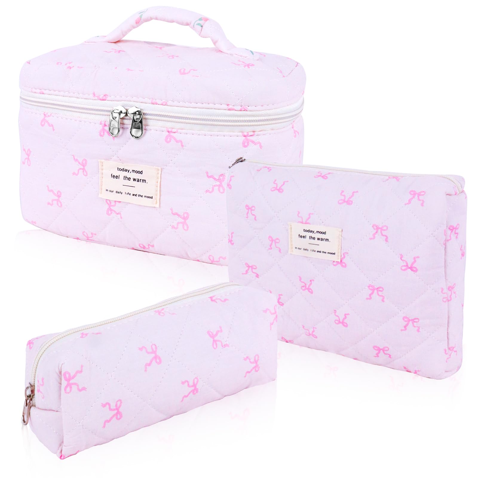 Amazon.com: Hatende 3 Pcs Cotton Quilted Makeup Bag Set,Floral Makeup ...