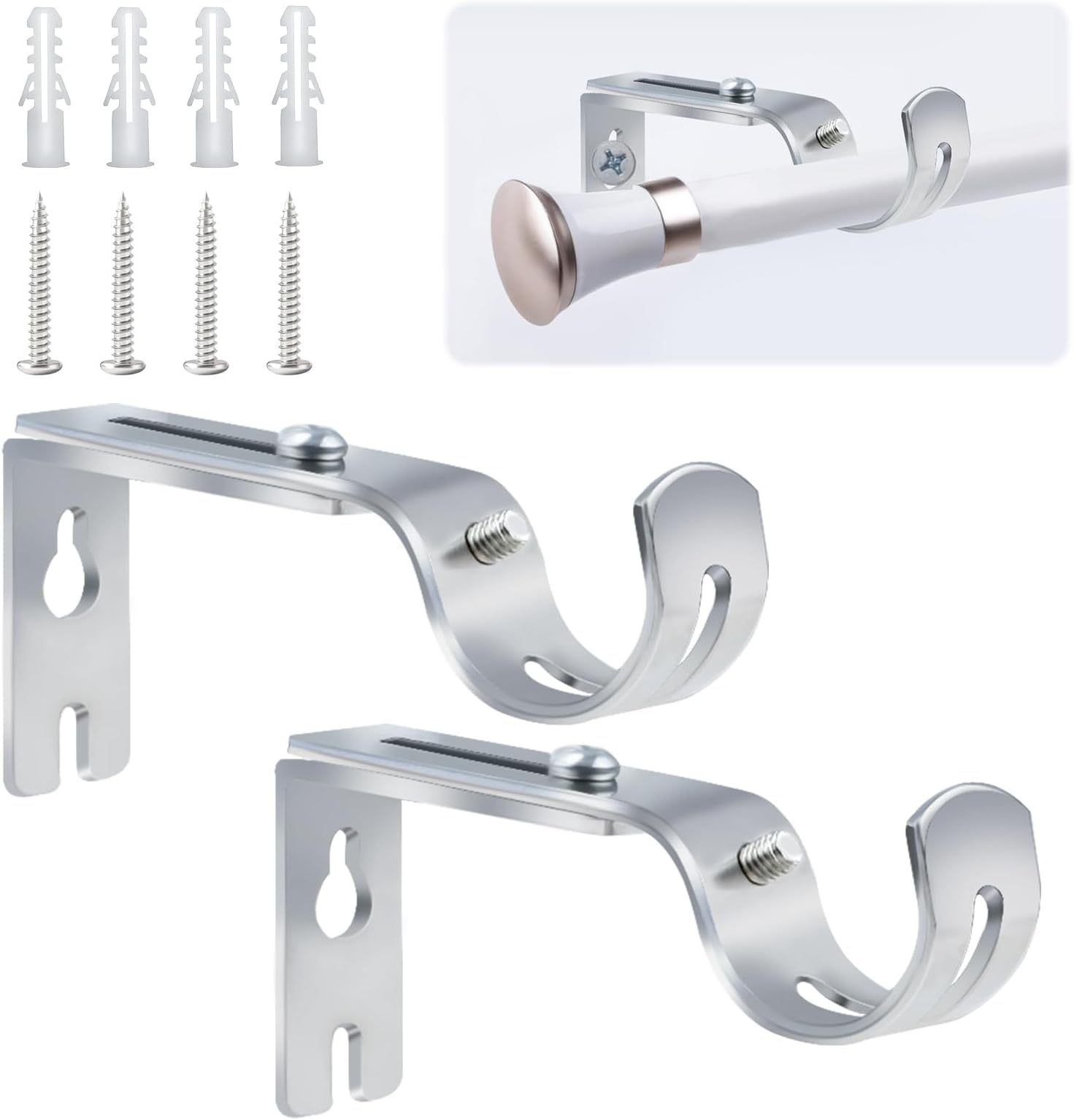 Bocguy Lot de 4 supports de tringle à rideaux réglables - Support mural ...