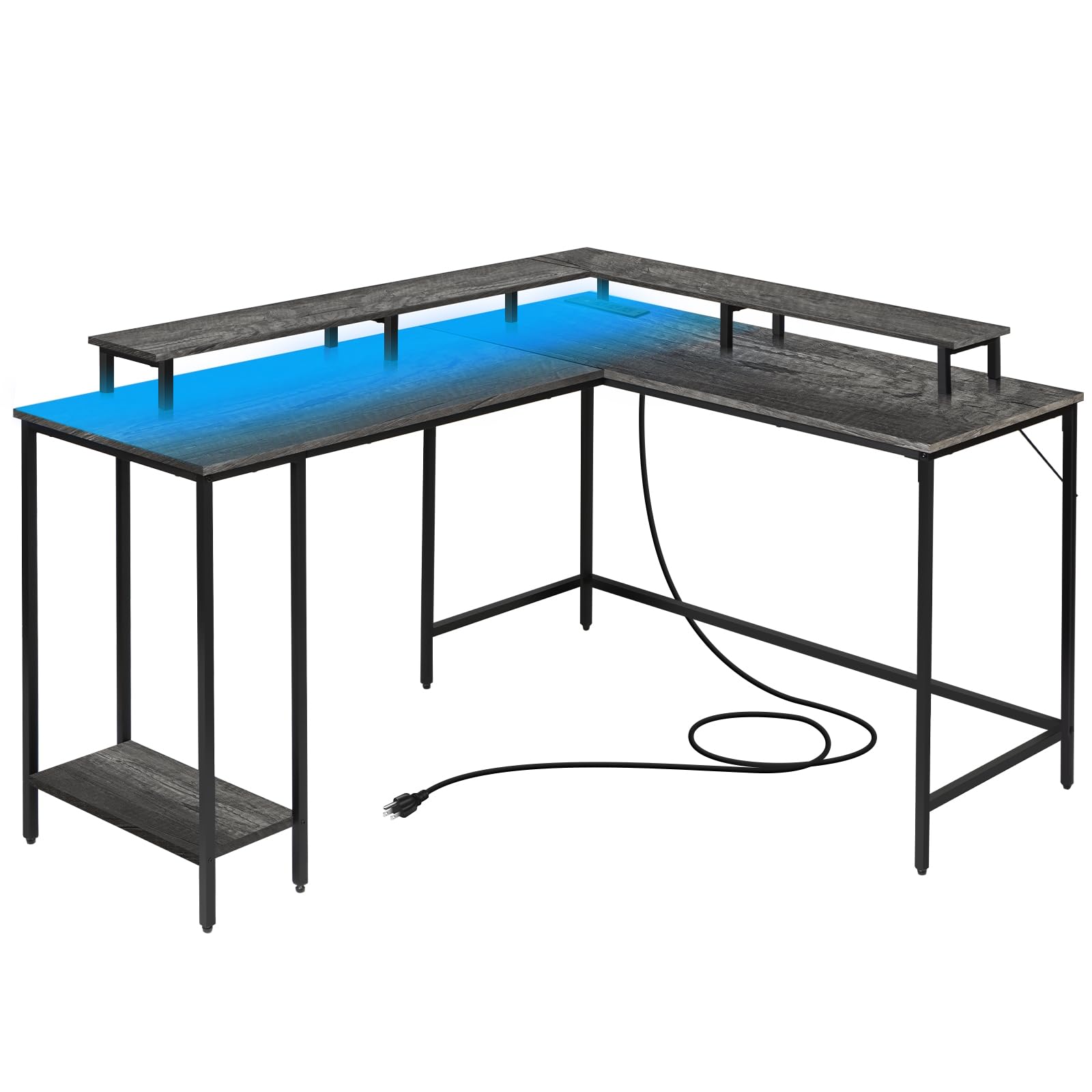 Amazon.com: Panana L Shaped Computer Desk with LED Lights and Power ...