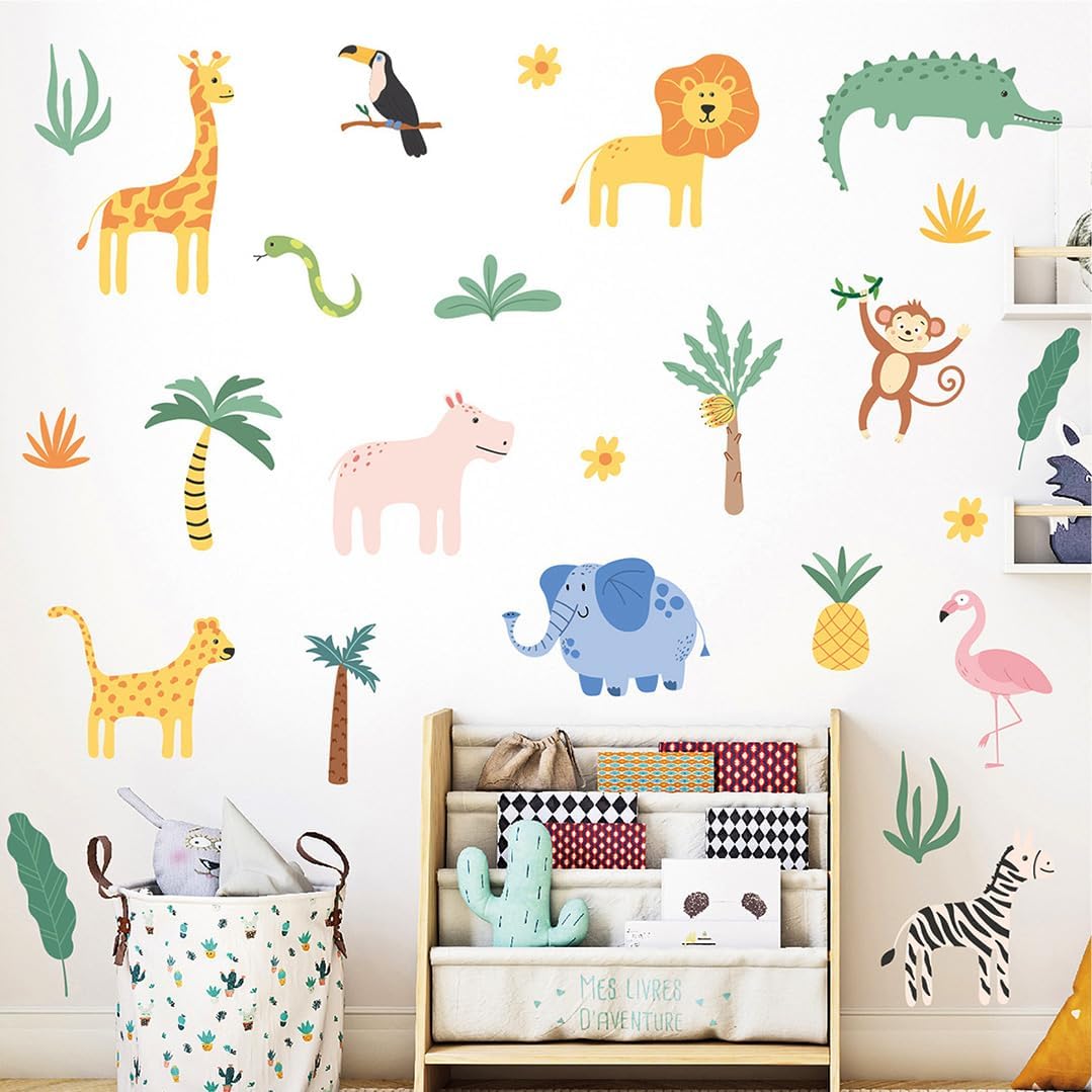 Amazon.com: Jungle Animals Wall Decals Stickers Cartoon Elephant ...