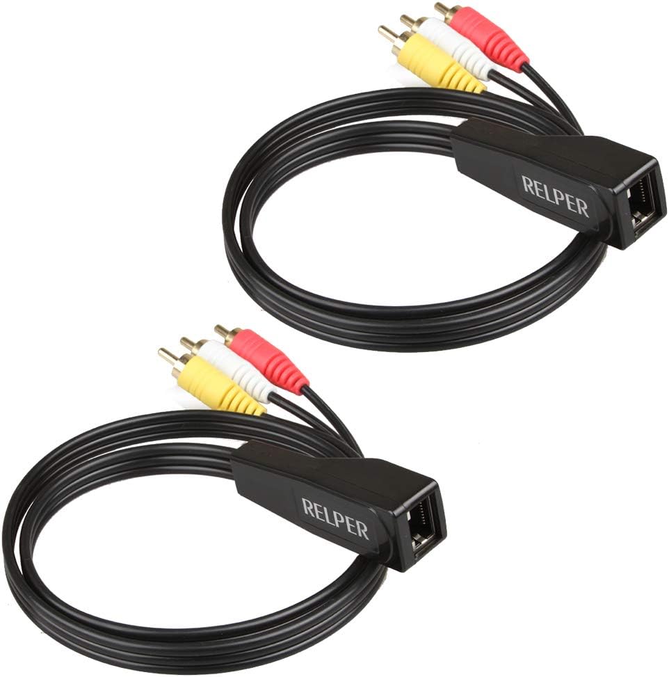 RELPER 2 Pack 3 RCA to RJ45 Balun Component Video and Audio Extender ...
