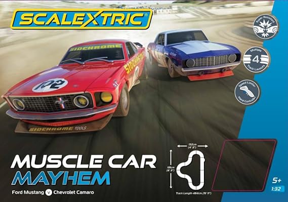 Amazon.com: Scalextric C1449T Muscle Car Mayhem Set - Mains Power Slot ...