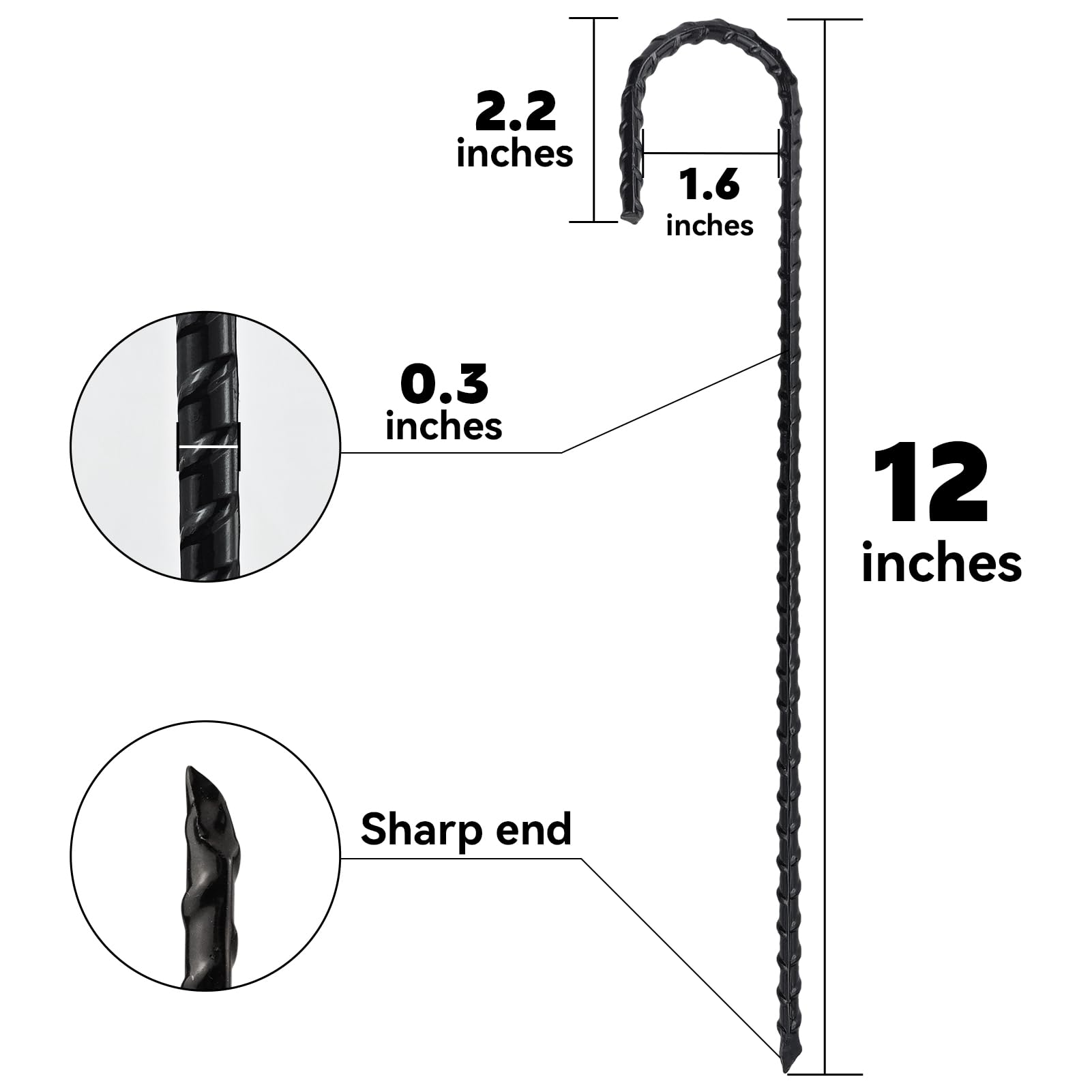 Snapklik.com : EISENSP 12 Inch J-Hook Rebar Stakes, Heavy Duty Ground ...