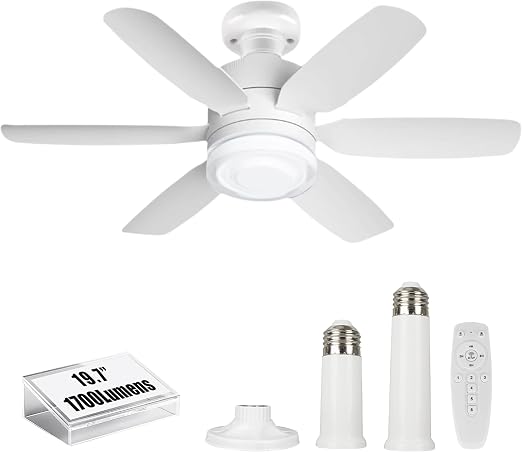 Amazon.com: 19.7" Socket Fan Light with Remote 1700 LM Dimmable LED ...