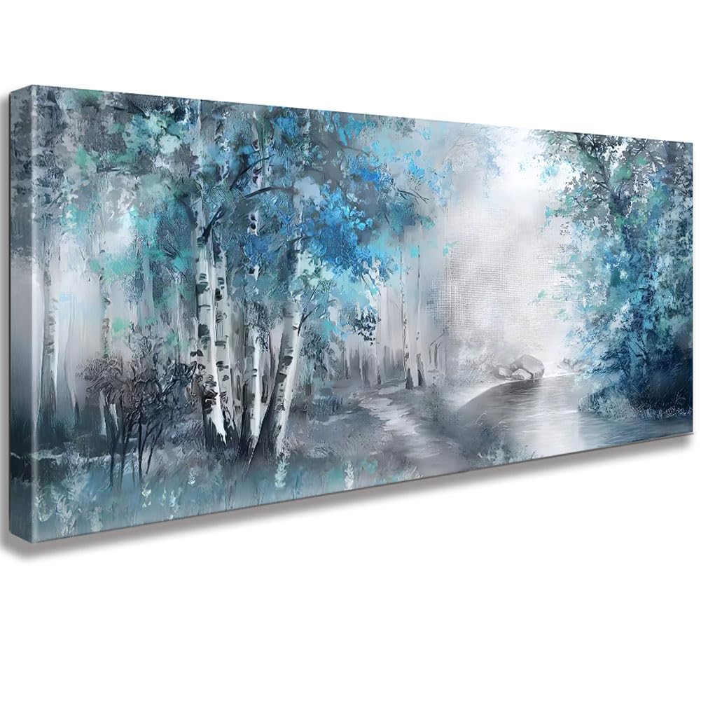 Amazon.com: Blue Tree Canvas Wall Art Forest Landscape Picture Birch ...