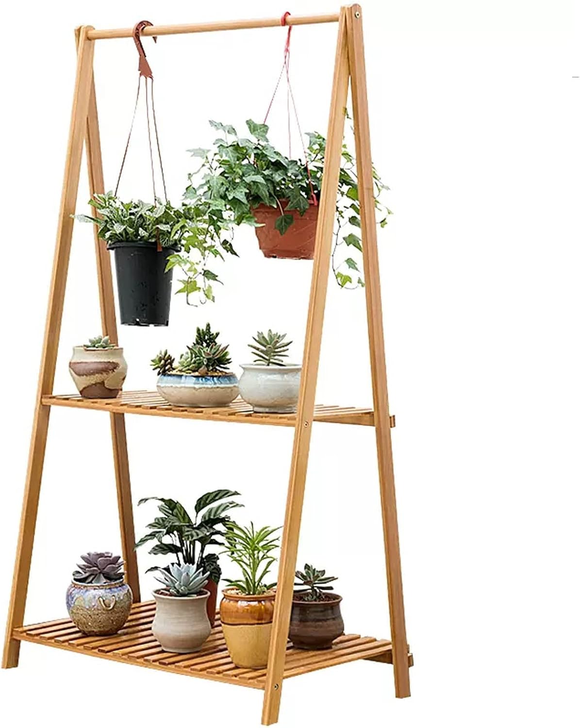 Amazon.com : Bamboo Flower Rack Hanging Plant Stand Multiple Flower Pot ...