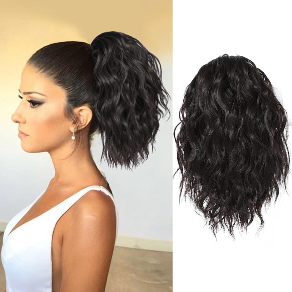 Amazon.com : YOLANFAIRY Drawstring Ponytail Extension 12 Inch Wavy ...