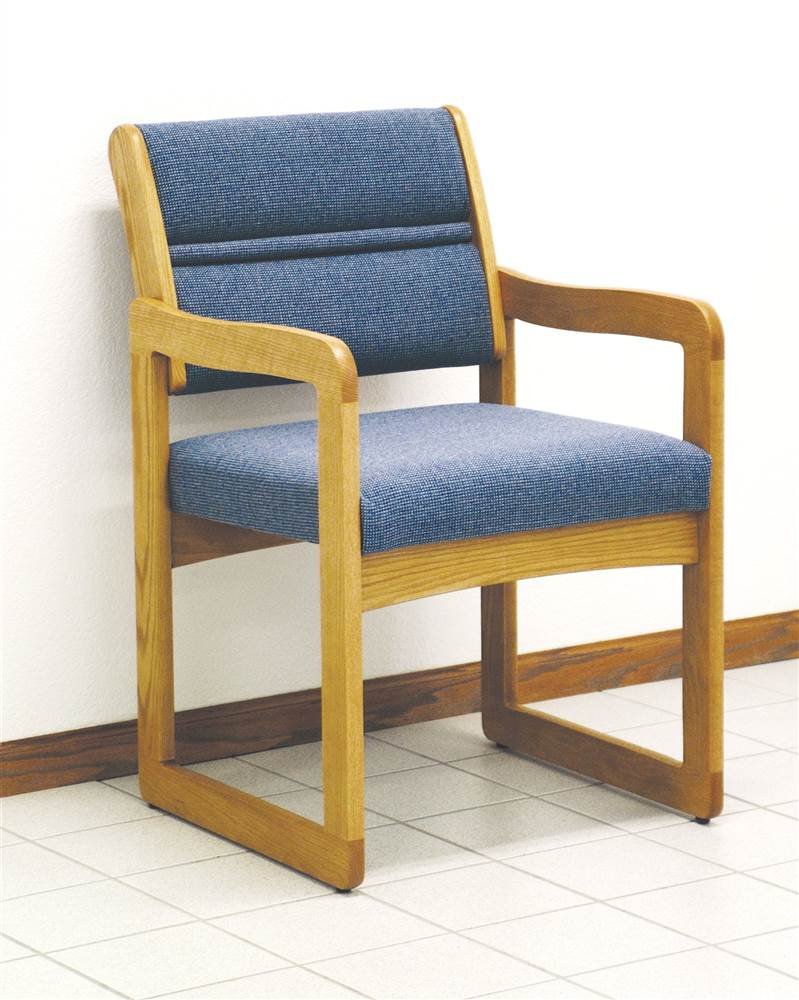 Blue Vinyl Sled Base Bariatric Office Guest Chair in Solid Oak w Medium ...