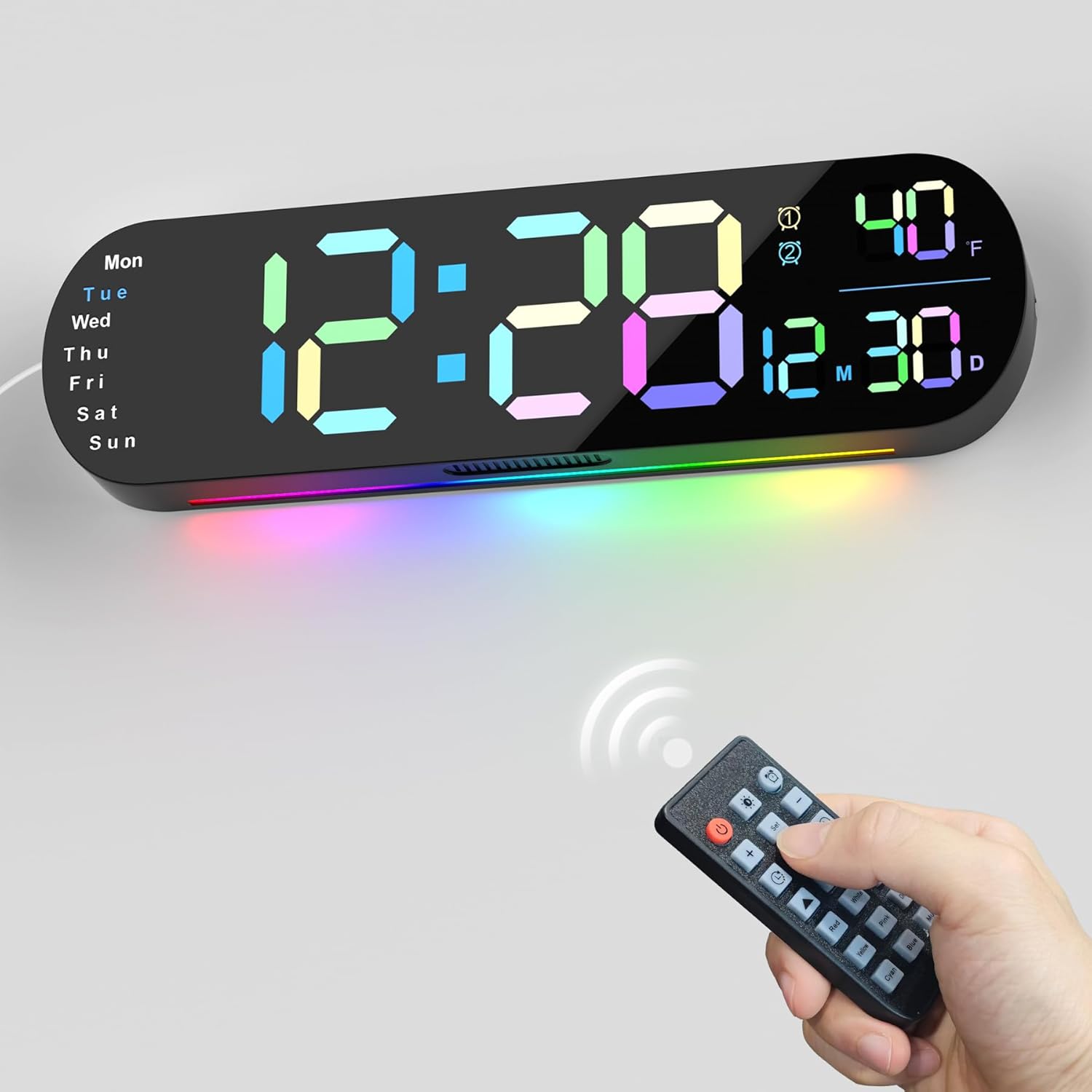 Amazon.com: hansang Large Digital Wall Clock for Bedroom 13.7'', 9 RGB ...