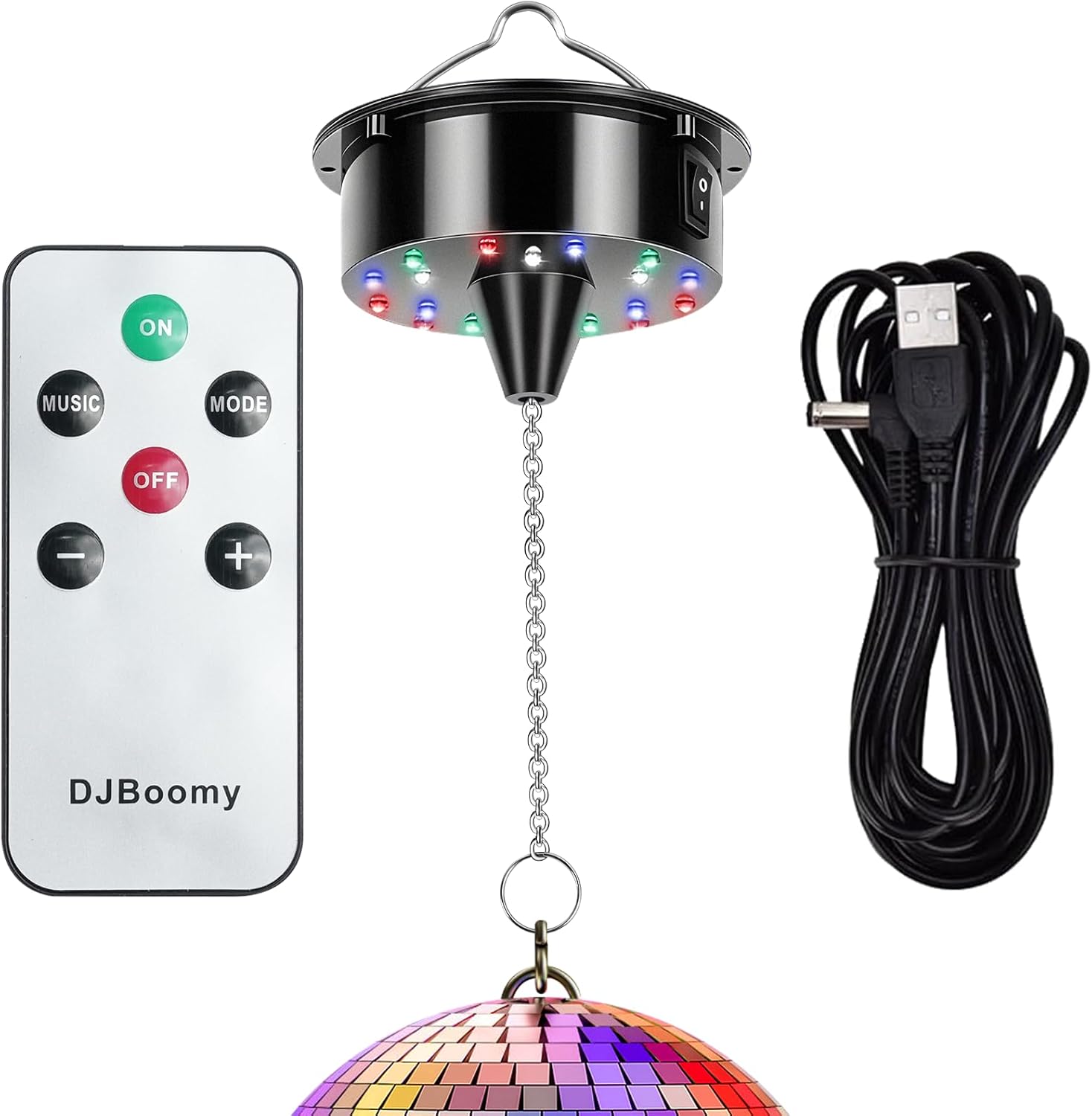 Rotating Disco Lights, Motorized Mirror Ball Spinner w/ Remote, 3-15RPM ...