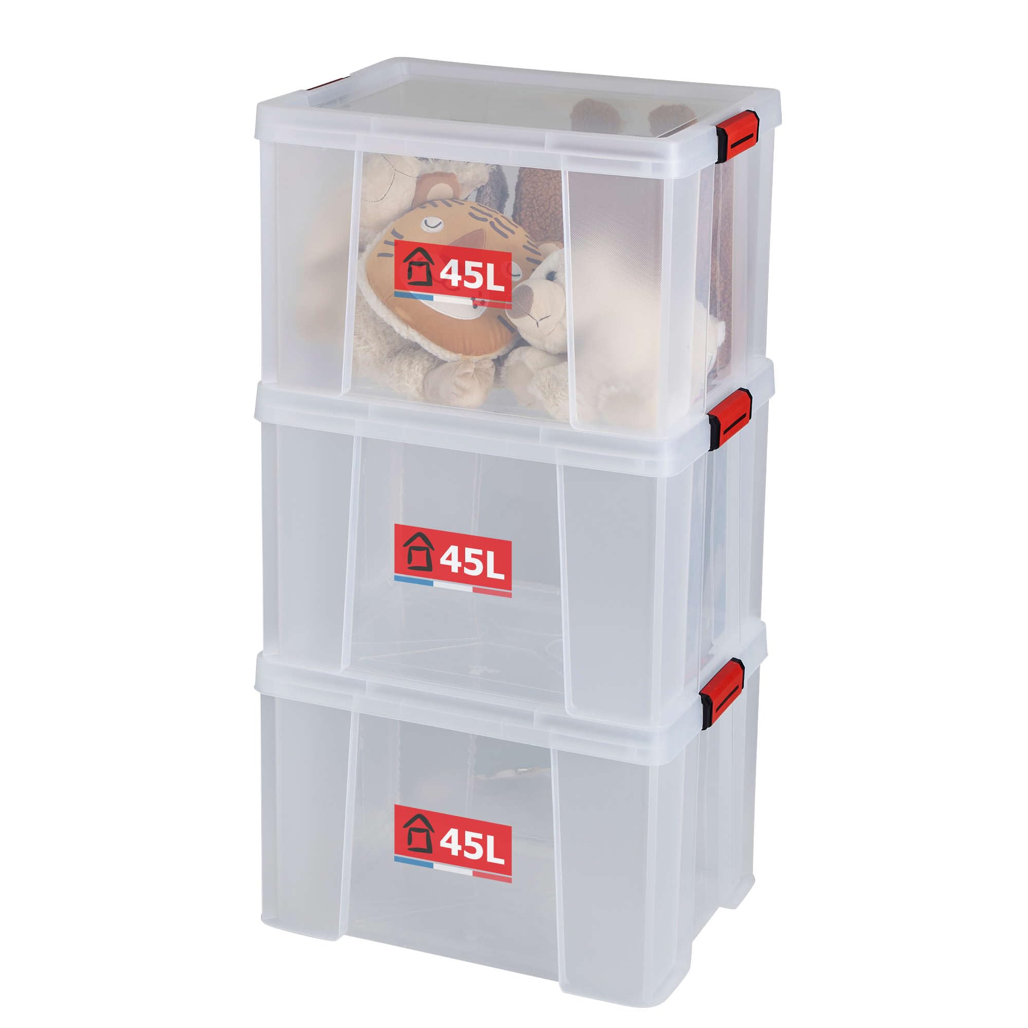 SUNDIS Clip’N Store, lot de 3 boîtes de rangement 45L en plastique ...