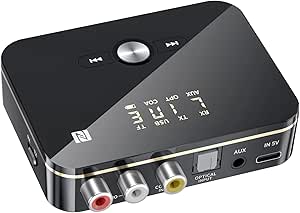 1 receptor transmisor NFC Bluetooth 5.0 inalámbrico 3.5 mm AUX a 2 RCA ...