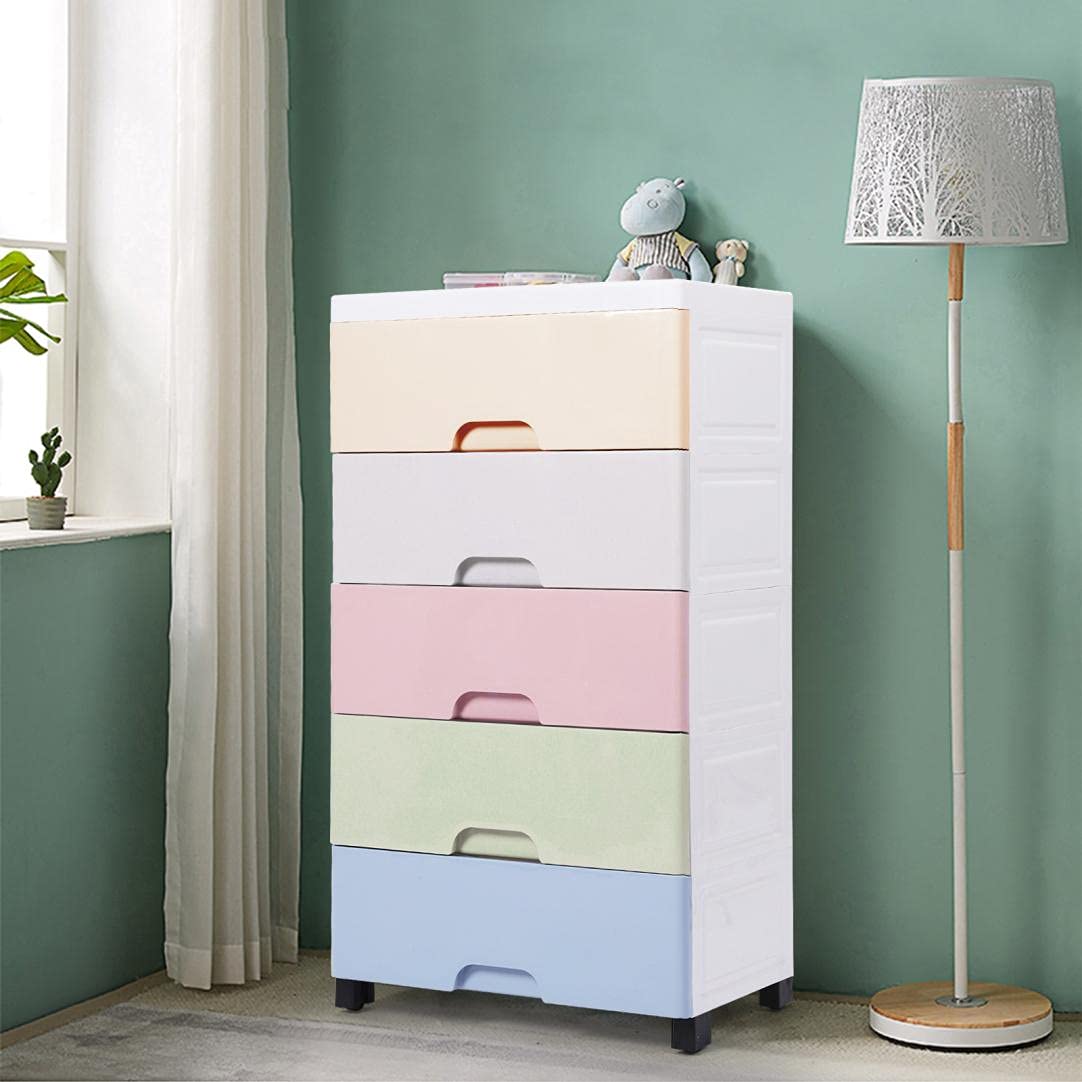 Buy Plastic Drawers Dresser Storage Cabinet, 5 Drawer Stackable ...