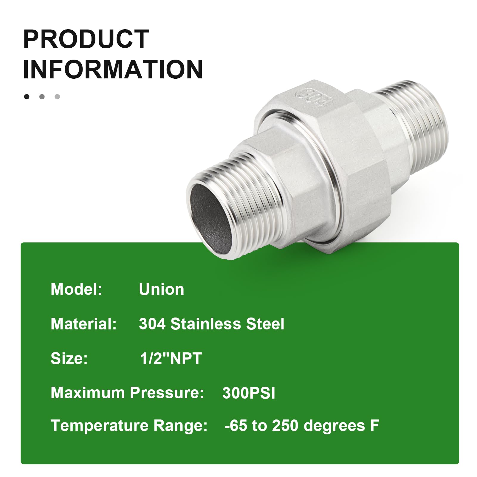 Snapklik.com : 1PCS 304 Stainless Steel Union1/2" NPT Male X 1/2" NPT Male Cast Pipe Fitting