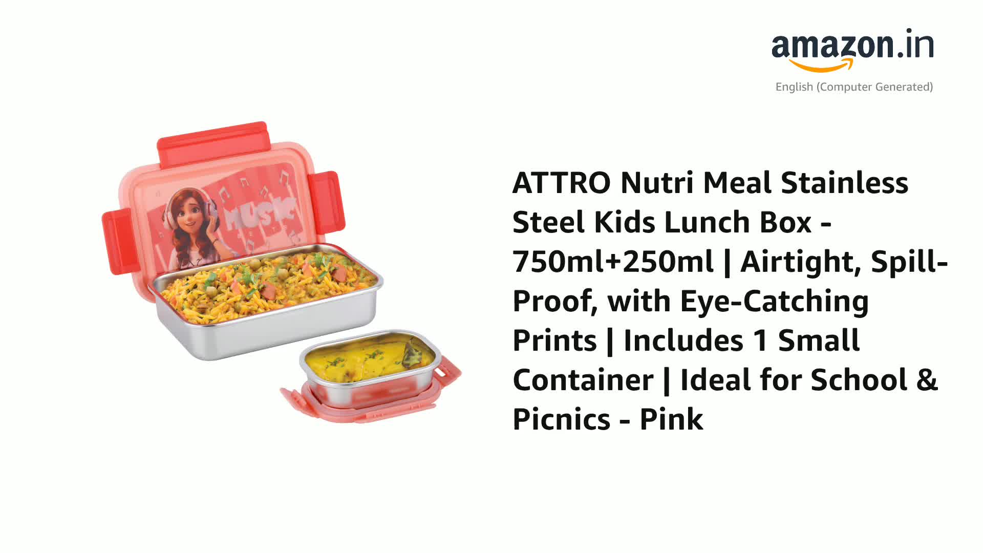 Watch ATTRO Nutri Meal Stainless Steel Kids Lunch Box - 750ml 250ml ...