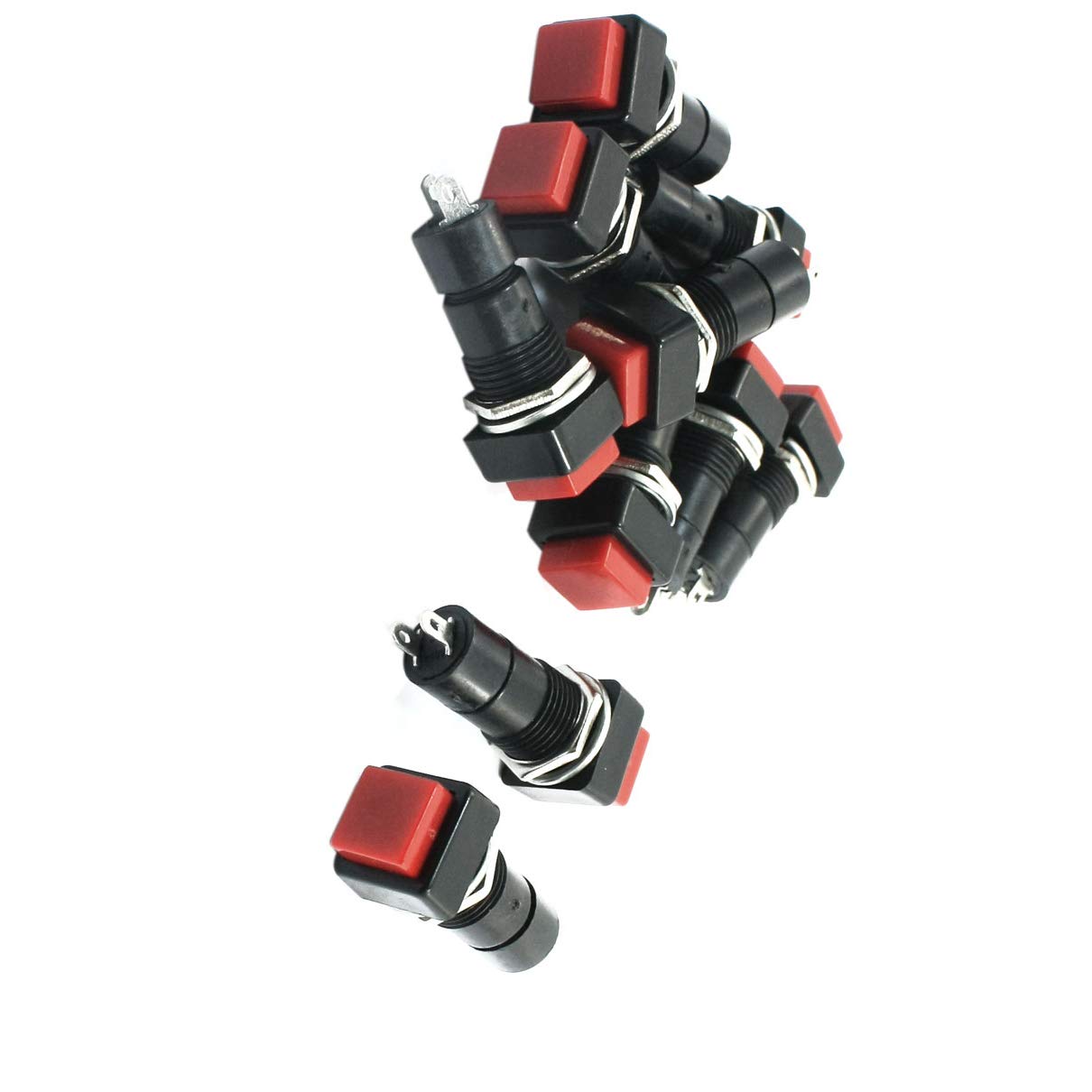 Aexit 10 Pcs Switches 12mm Thread SPST Momentary Red Head Push Button ...