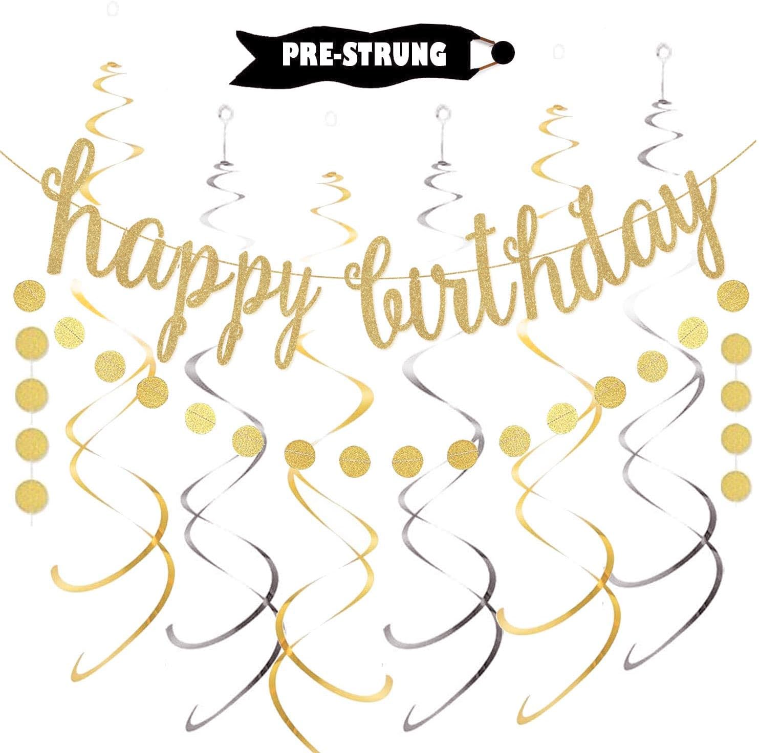 Snapklik.com : Gold Happy Birthday Banner Decoration Kit, Golden ...