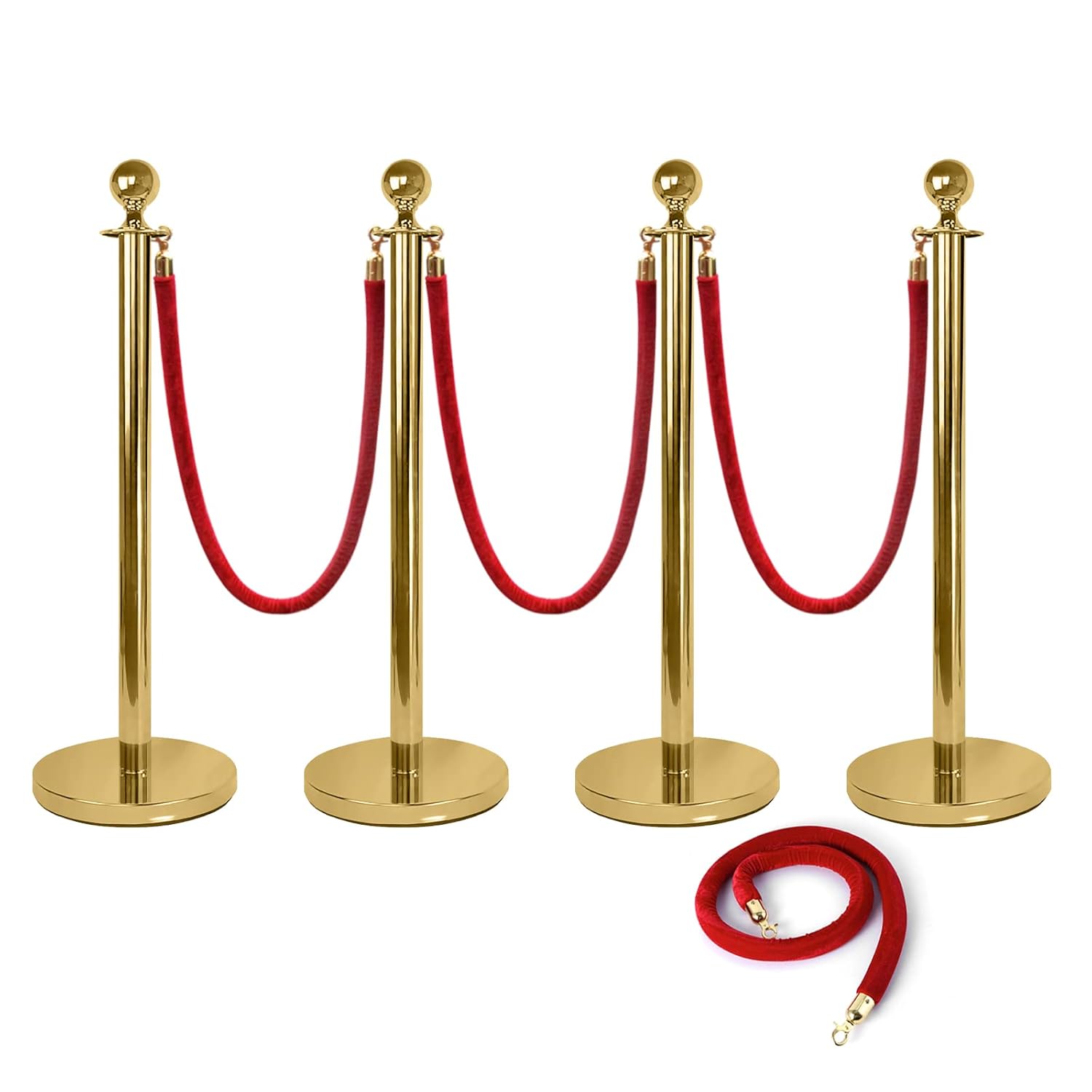 Carivia 4Pcs Gold Stanchion Posts Queue 38 Inch with 4pcs Red Velvet ...