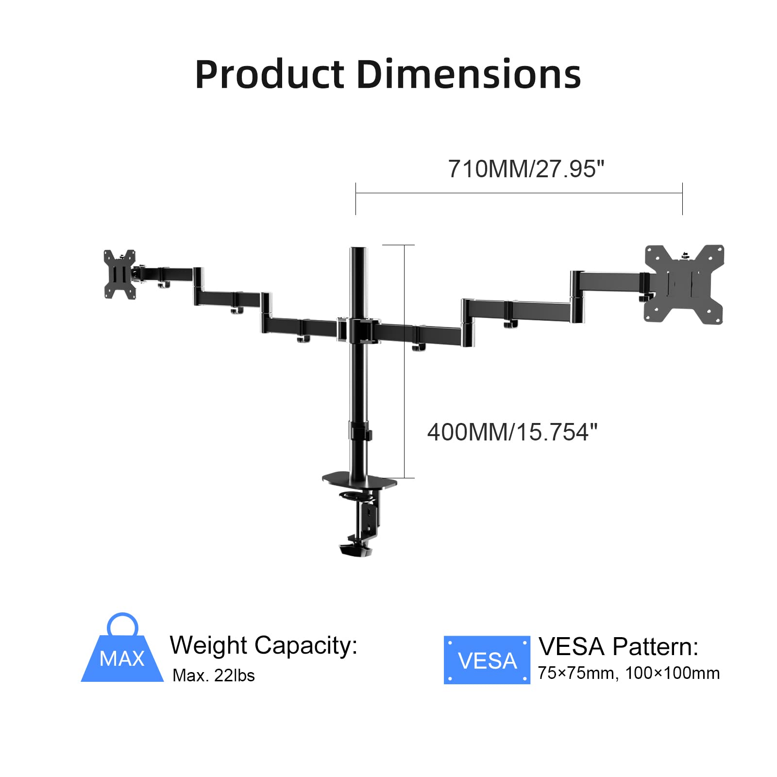 Snapklik.com : Pholiten Dual Monitor Stand For 13-32inch Screen
