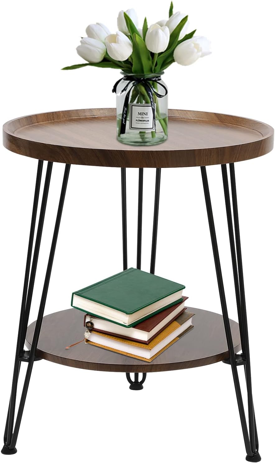 Amazon.com: TBVECHI Small Round End Table with Storage Shelf, Circular ...
