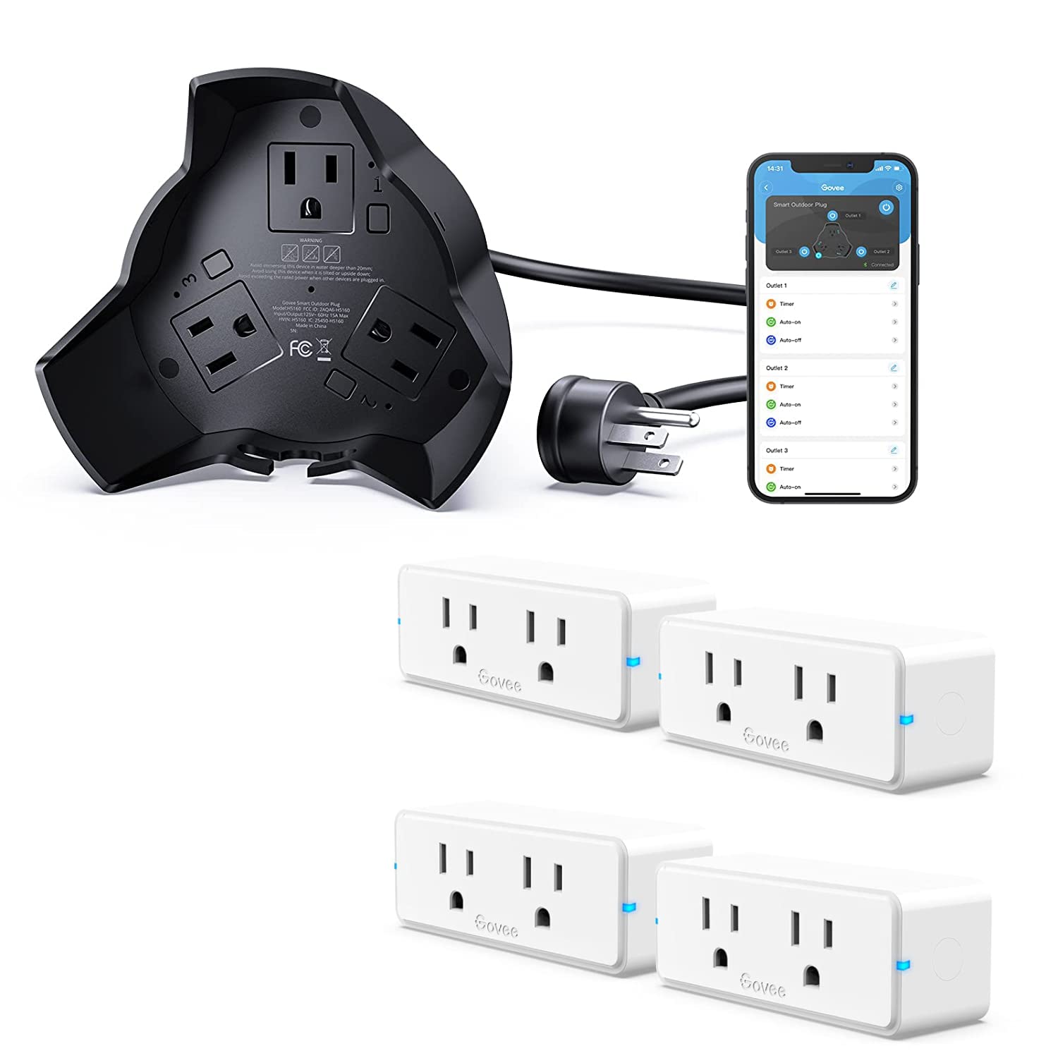 Govee Smart WiFi Outdoor Plug, Weatherproof 15A Outdoor Smart Outlet Bundle with Govee Dual ...