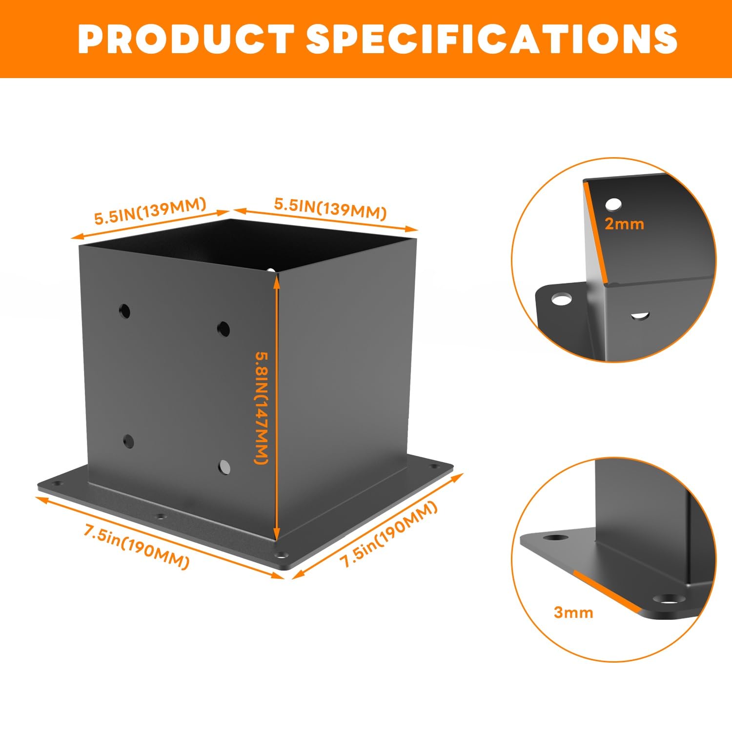 Snapklik.com : YEOOE 6x6 Post Base, Deck Post Brackets Powder Coated ...