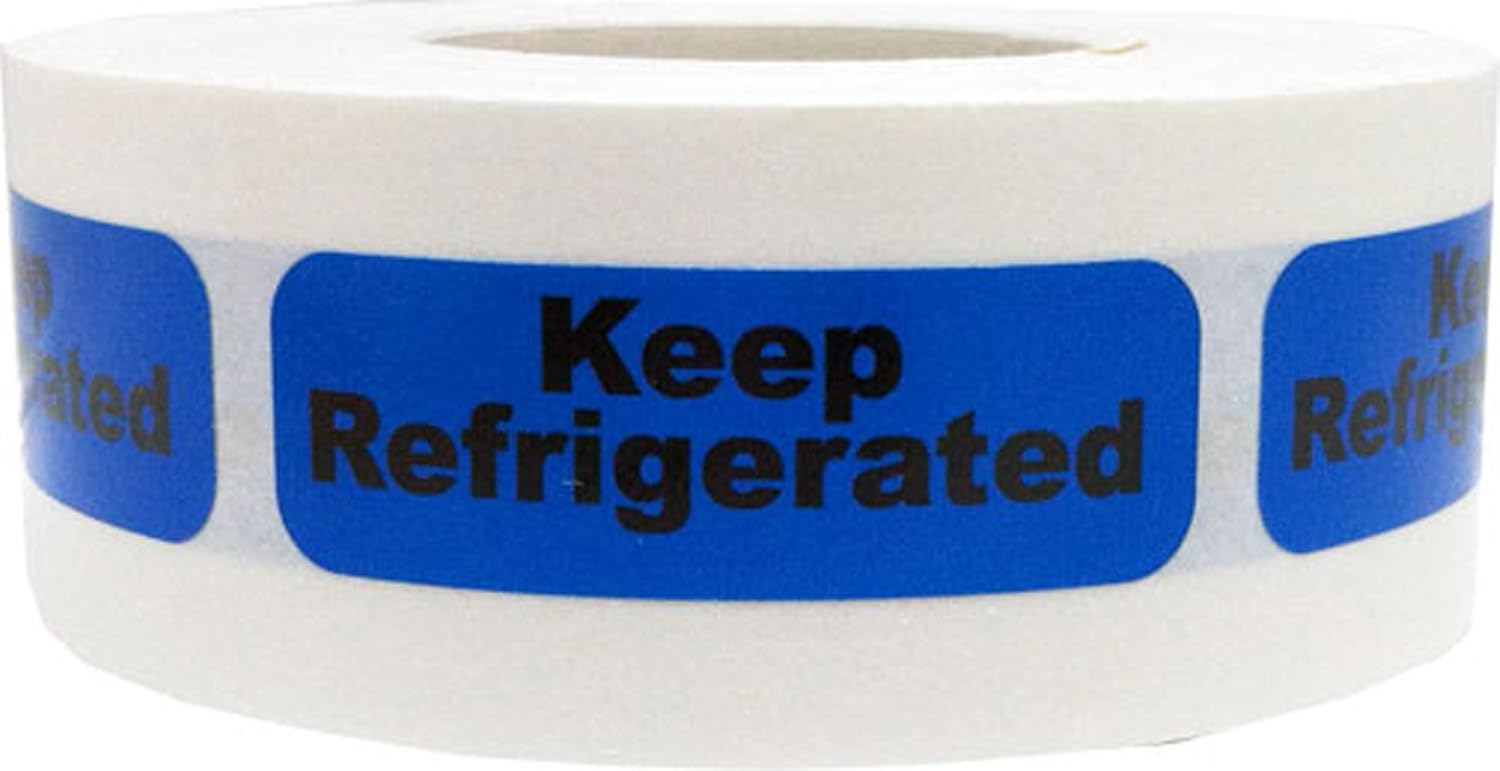 Blue with Black Keep Refrigerated Stickers, 0.5 x 1.5 Inches in Size ...