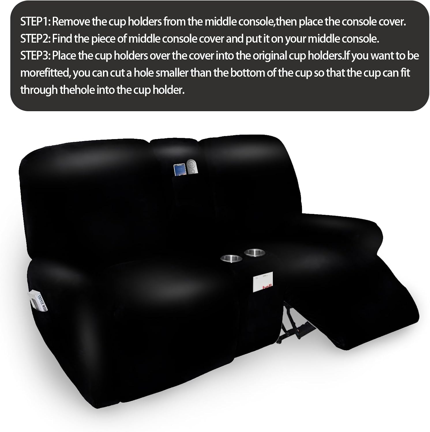 PU Leather Sofa Console Cover, Stretch Waterproof Recliner Console ...