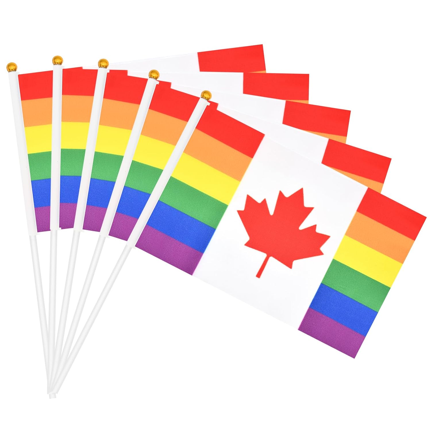20 Pieces 21 x 14 cm Small Canadian Rainbow Pride Flag Sticks ...
