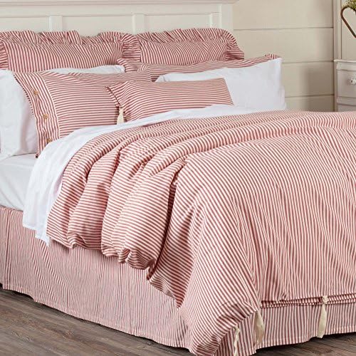 Amazon.com: Farmhouse Ticking Stripe Duvet Cover Bedding, Red & Off ...