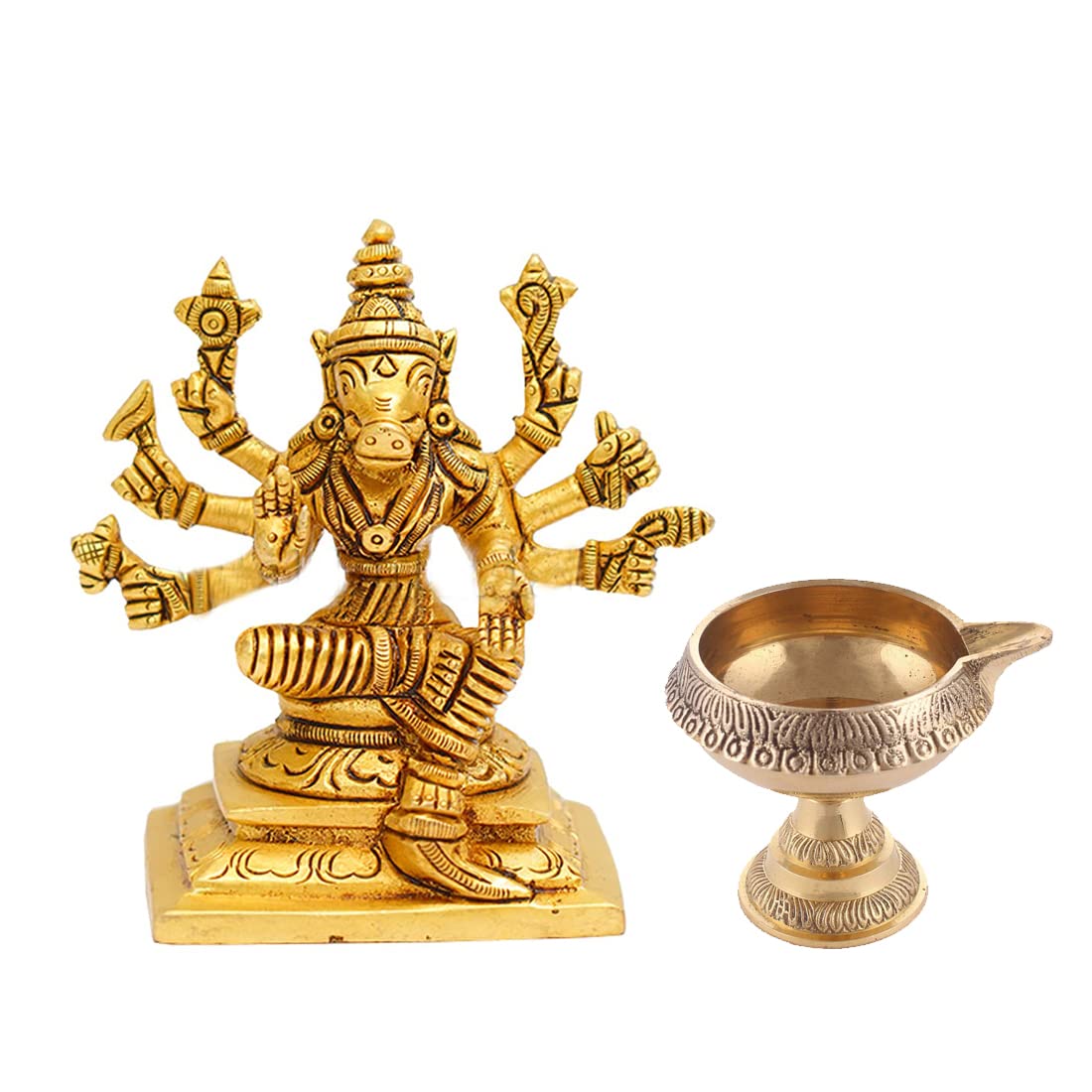 Buy Ayyappan Traders Varagi Amman 8 Handed Brass Statue with Kubera ...