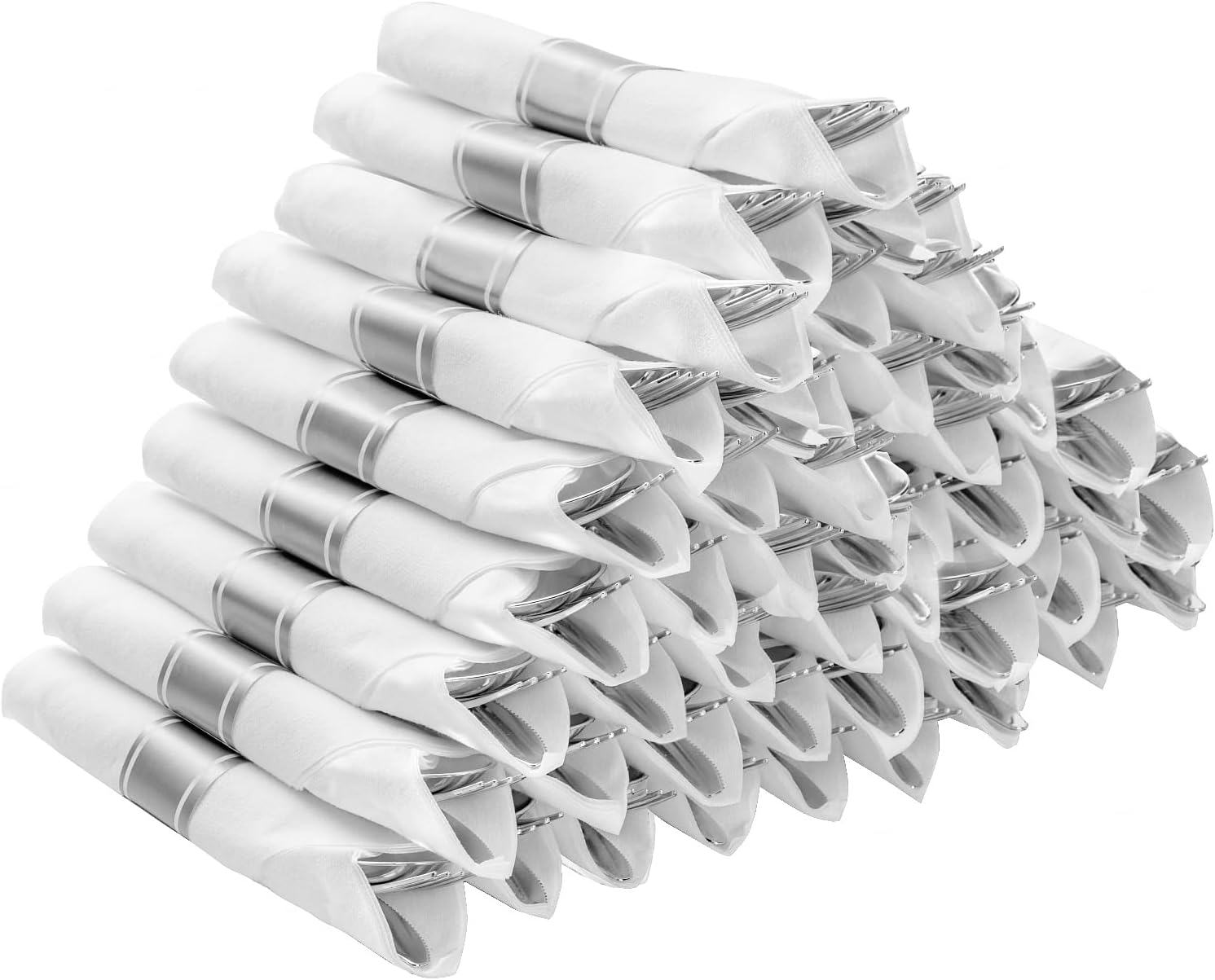 Amazon.com: BESTVIP 50 Pack Pre Rolled Silver Plastic Silverware Set ...