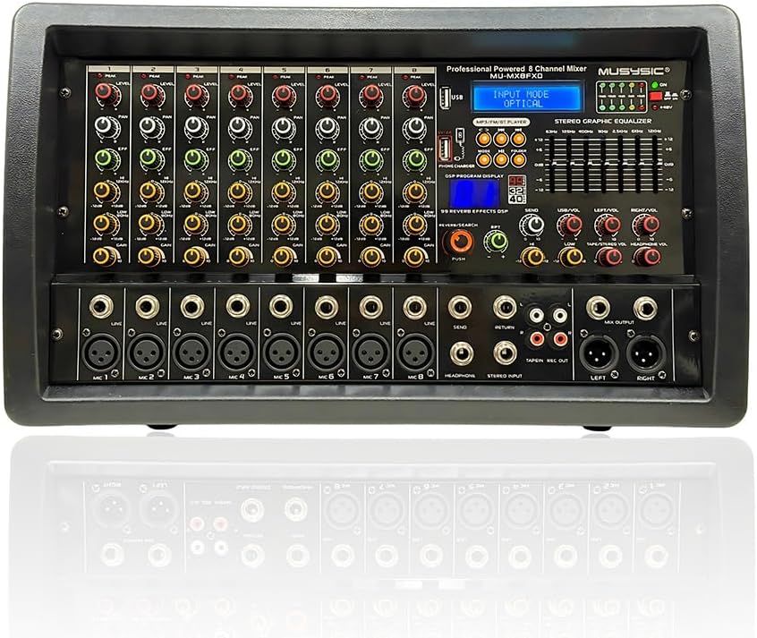 Amazon.com: MUSYSIC 8 Channel 4500W Digital DJ Audio Mixer Power ...