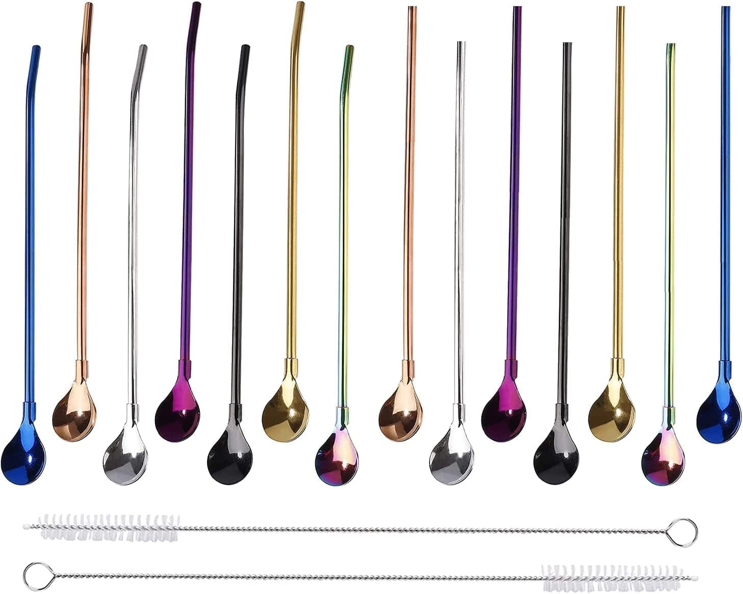 Amazon.com: 14Pcs Straws Spoon, BetterJonny Stainless Steel Drinking ...