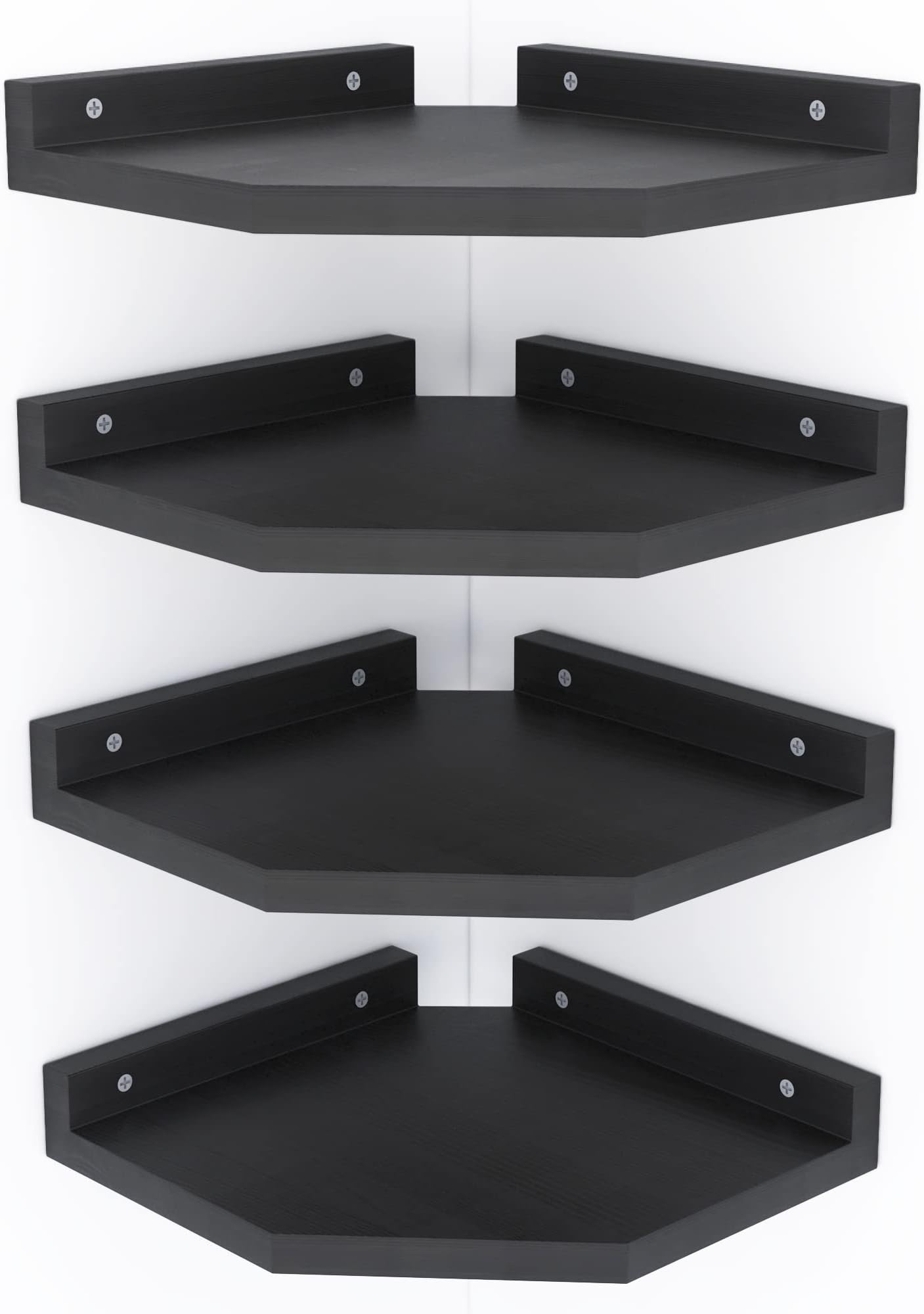 Amazon.com: Black Corner Shelf Wall Mount - Set of 4 Natural Wood ...