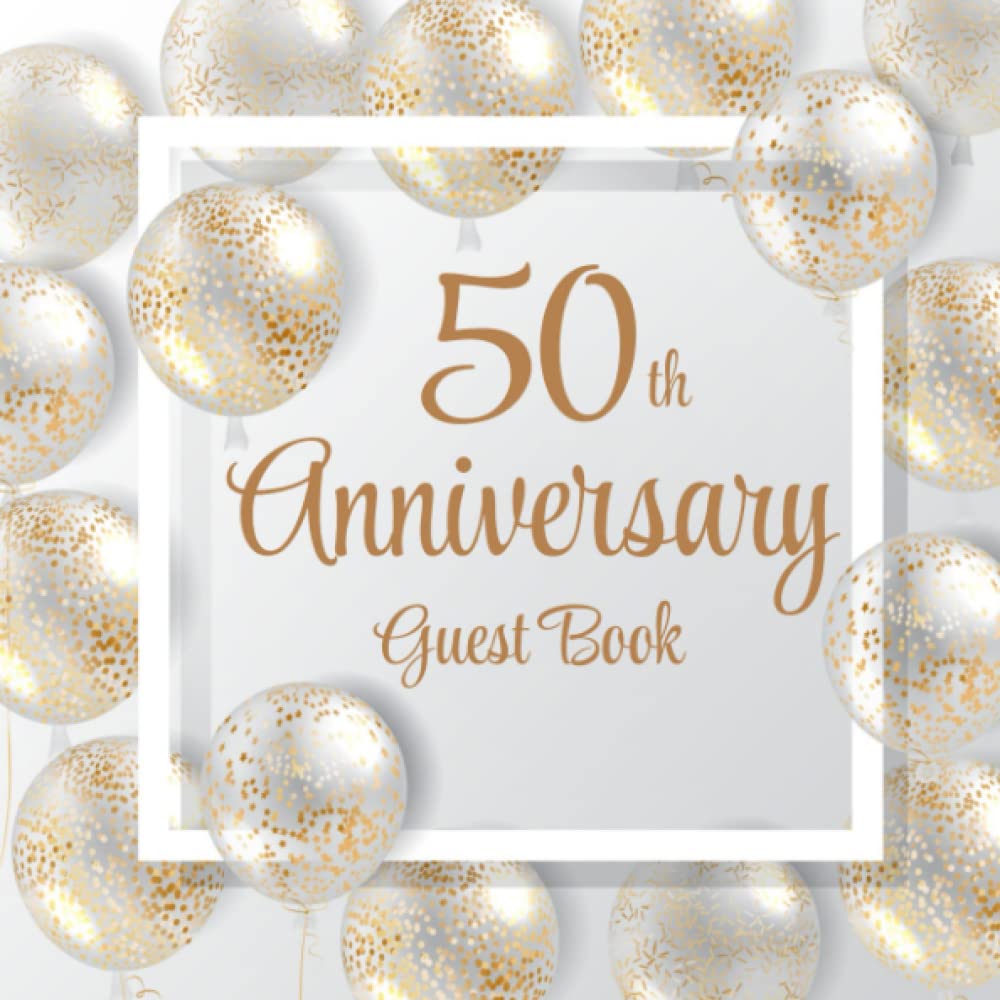 50th Anniversary Guest Book: Gold Glitter Balloons | 50th Anniversary ...