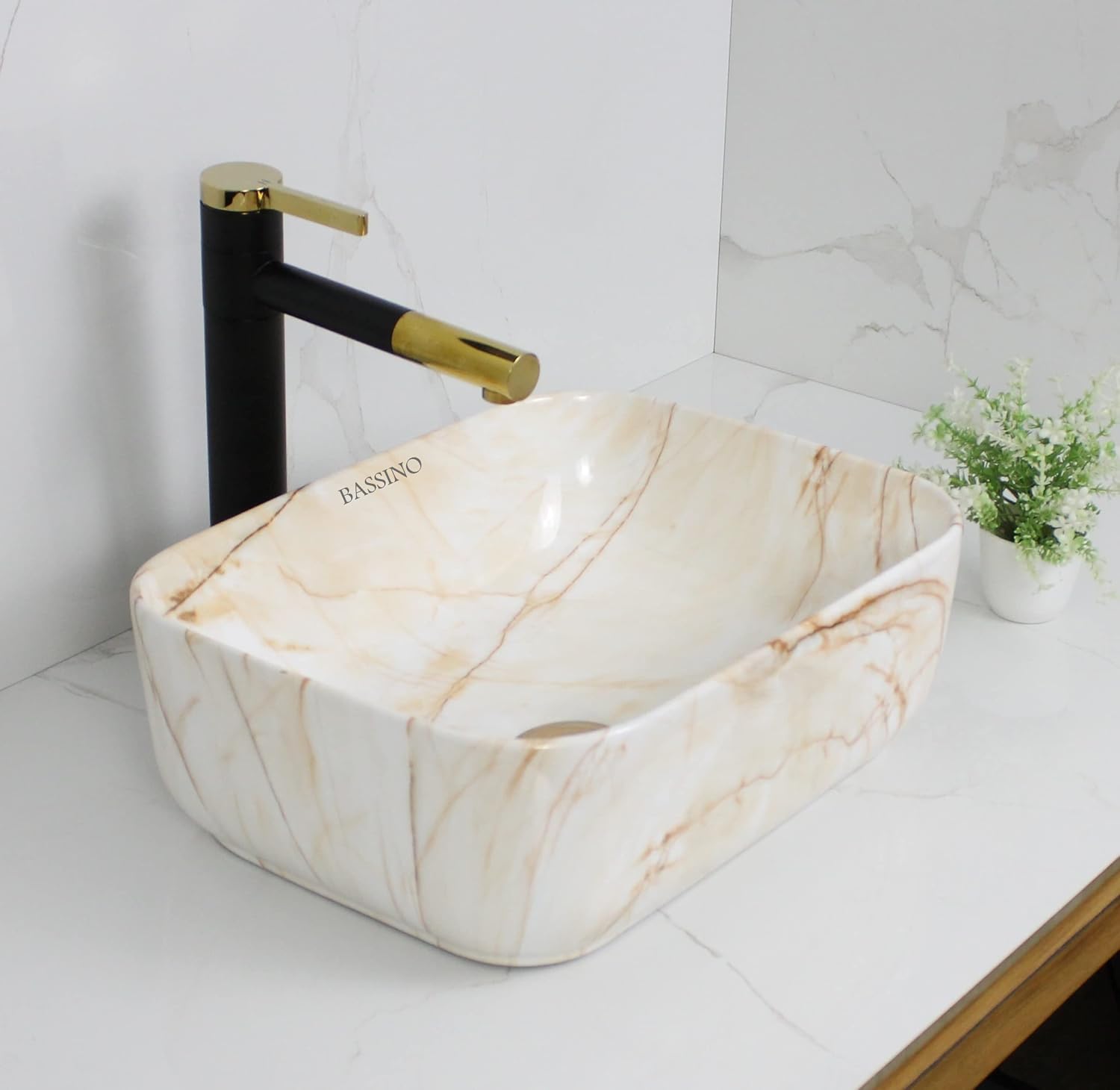 BASSINO Design Wash Basin Ceramic Tabletop Marble Bathroom Sink ...