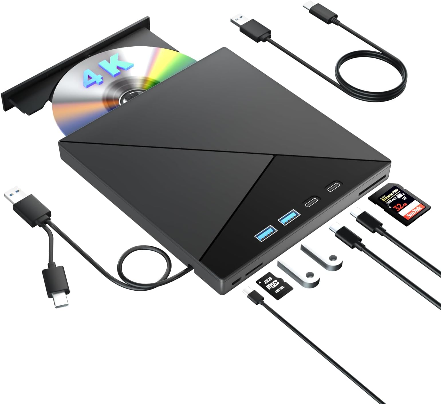 Unidad Blu Ray externa 7 en 1, quemador Blu Ray 4k con unidad Blu Ray portátil USB 3.0 tipo C ...