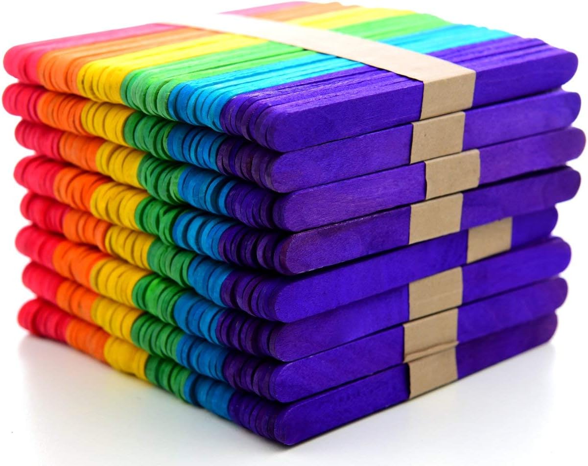 M-Aimee 400 Pack Jumbo 4.5" Wooden Popsicle Sticks - Bright Assorted ...