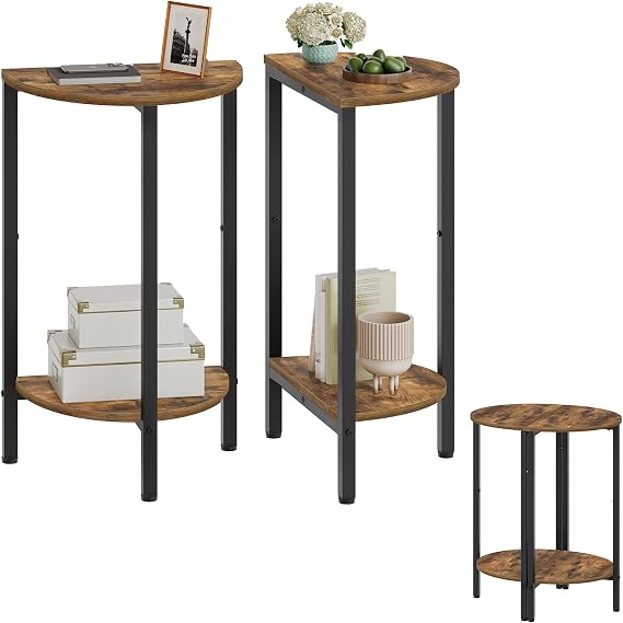 Amazon.com: YATINEY Side Tables Set of 2, Round End Tables, 2-Tier Half ...