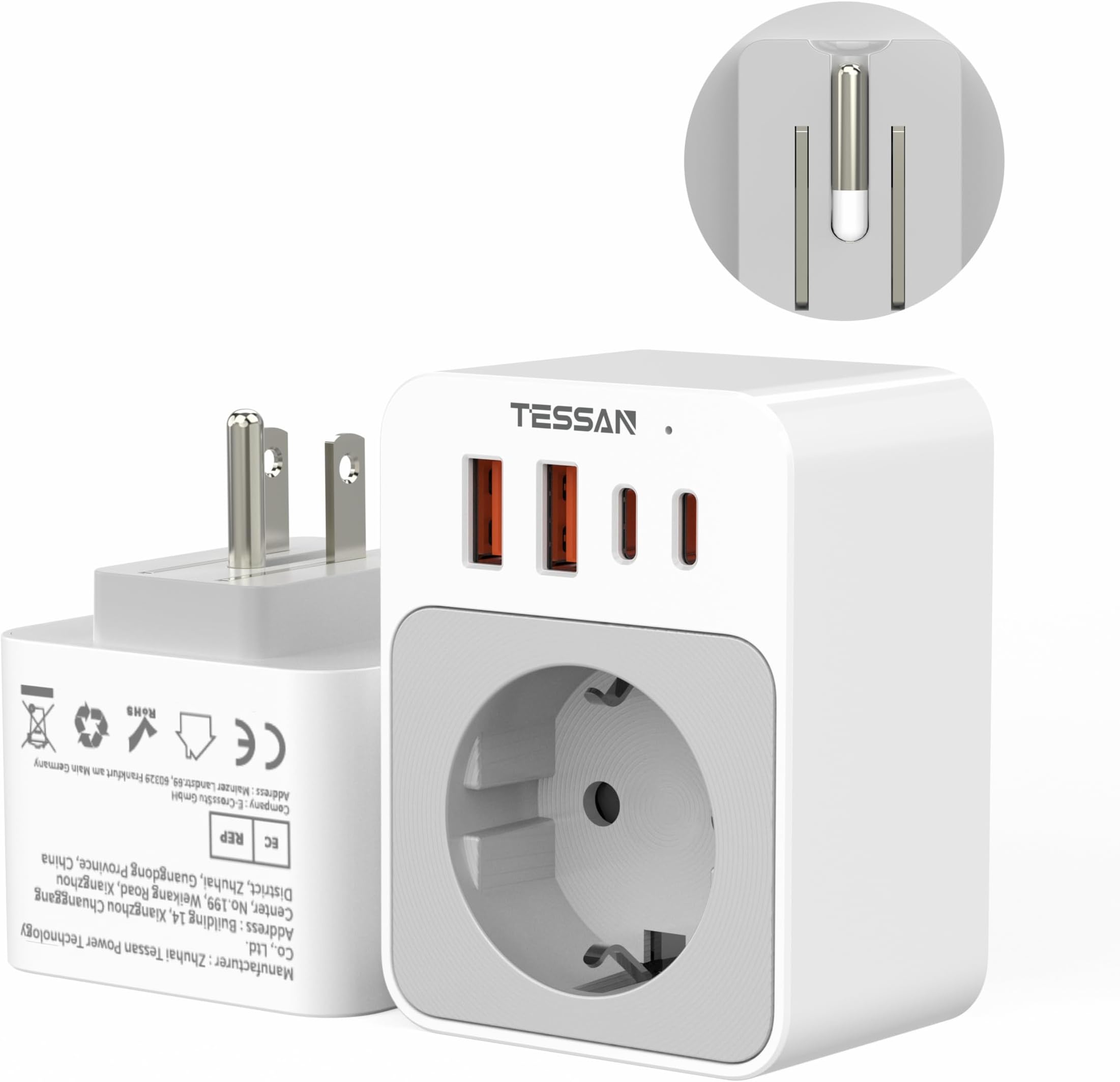 TESSAN USA Adapter Steckdose, 5 in 1 Reiseadapter USA mit 2 USB C und 2 ...