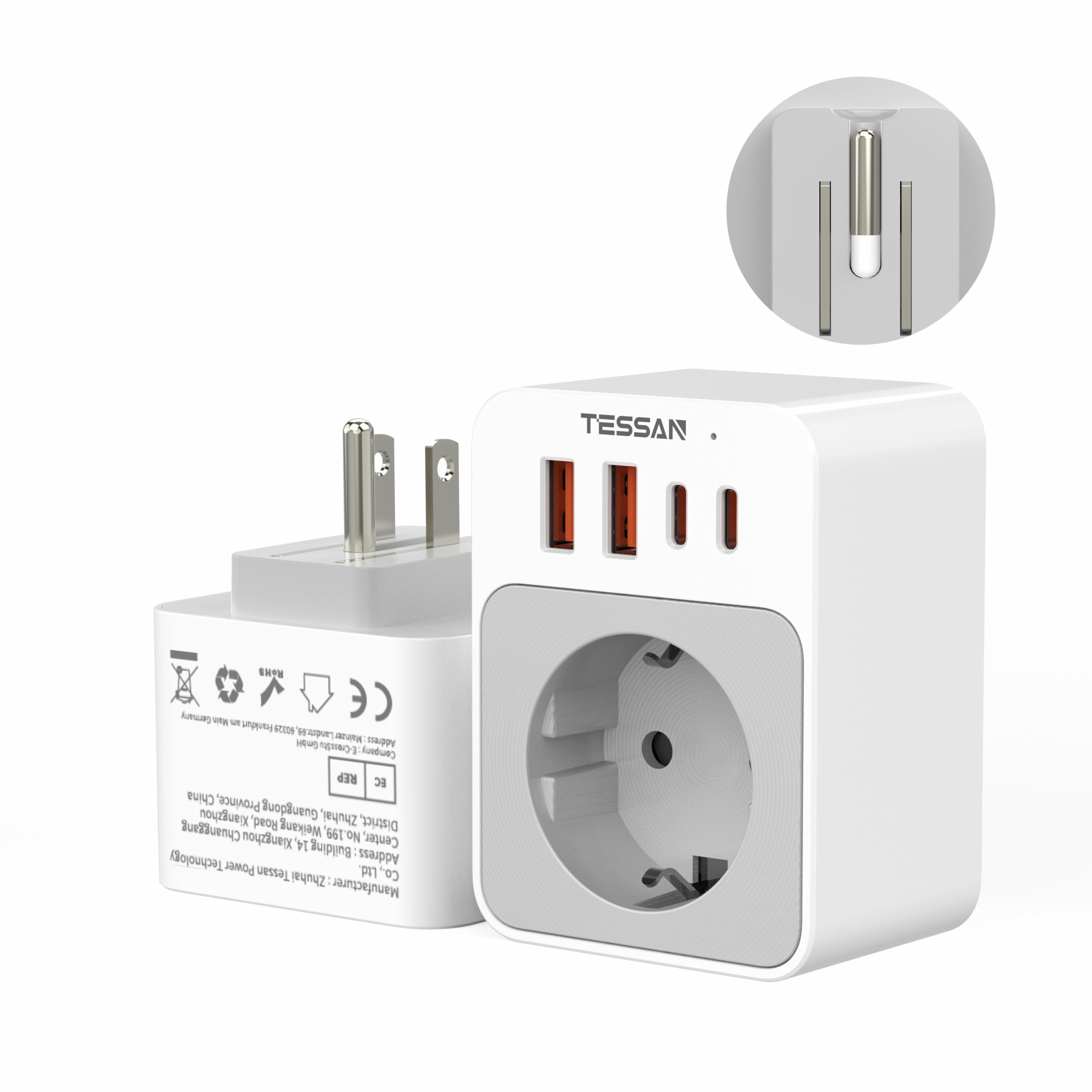 TESSAN USA Adapter Steckdose, 5 in 1 Reiseadapter USA mit 2 USB C und 2 ...