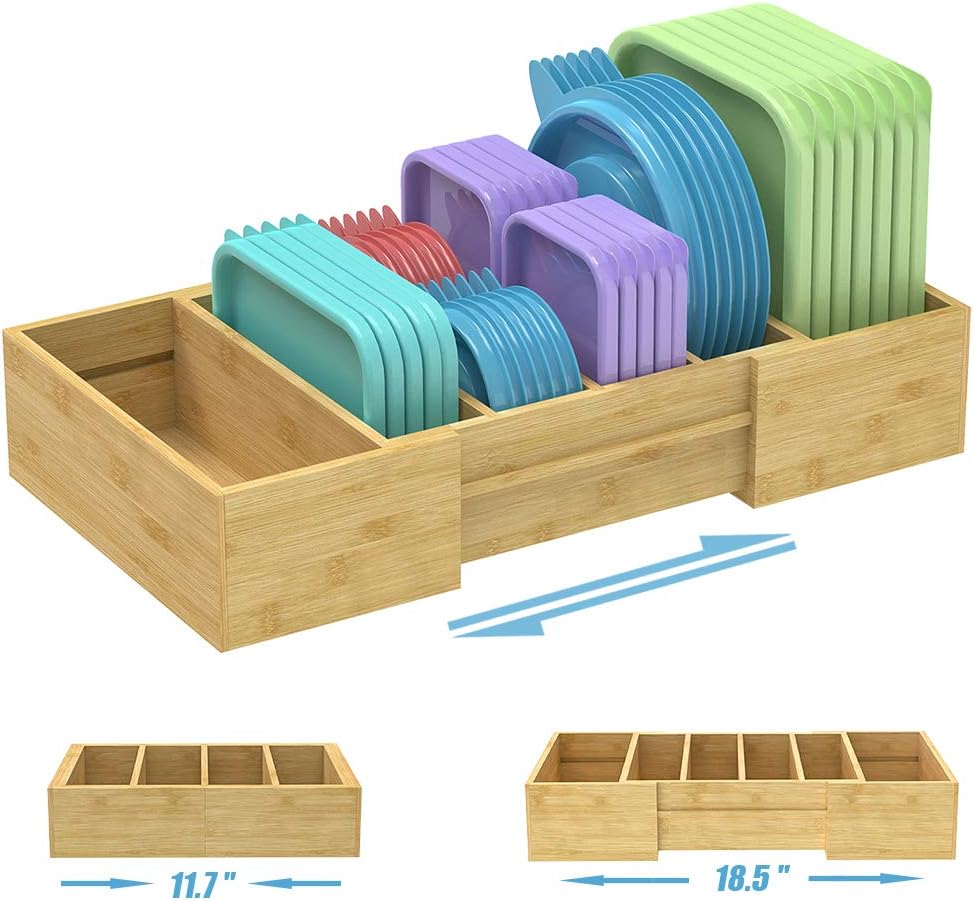 Amazon.com - Retro Shaw Expandable Bamboo Food Container Lid Organizer ...