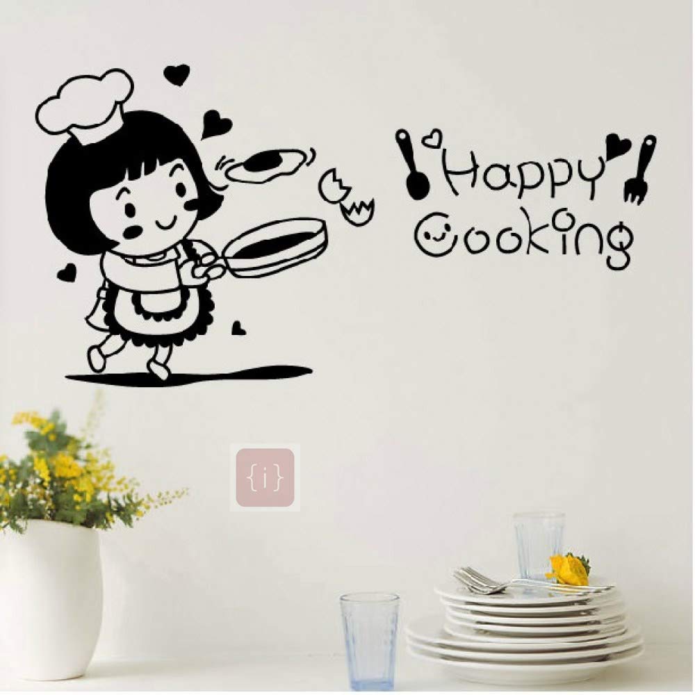 ISEE 360® Wall Sticker Happy Cooking Girl for Kitchens Hotel Restaurant ...
