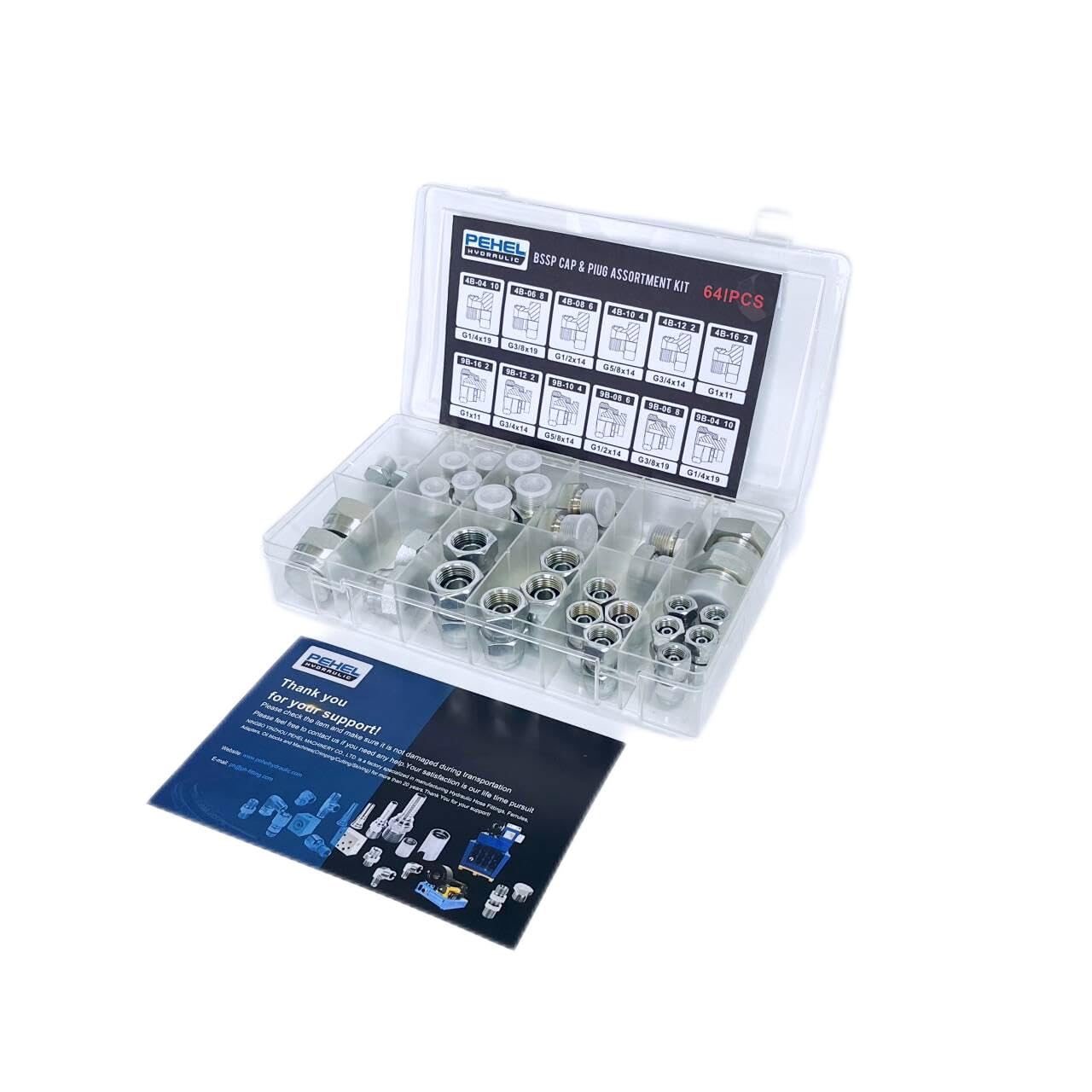 64 Pcs. BSP Cap & Plug Kit, Precision Threading Hydraulic Hose Adapter ...