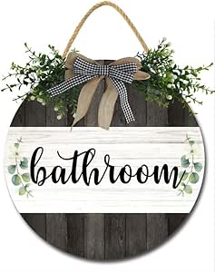 Amazon.com: Bidesign Bathroom Room Signs Decor Farmhouse Wooden Round ...