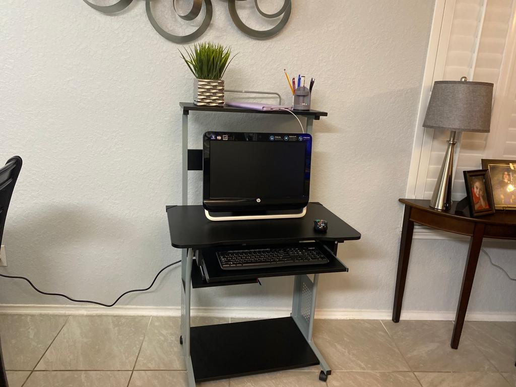 Watch 3Tiers Rolling Computer Desk w Keyboard Tray & Printer Shelf on ...